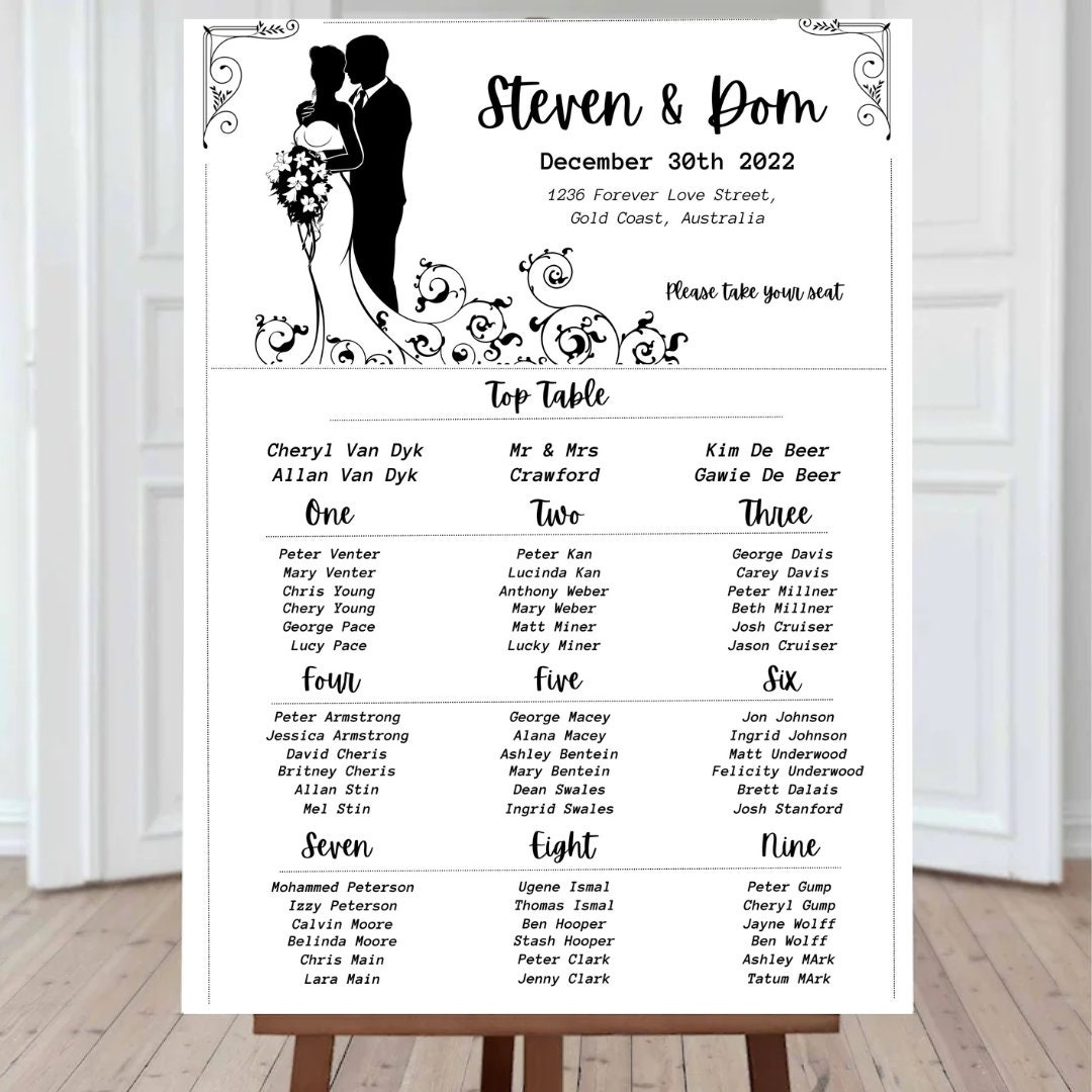 Wedding Table Plan, Wedding Seating Chart, Wedding Seating Plan, Foam ...