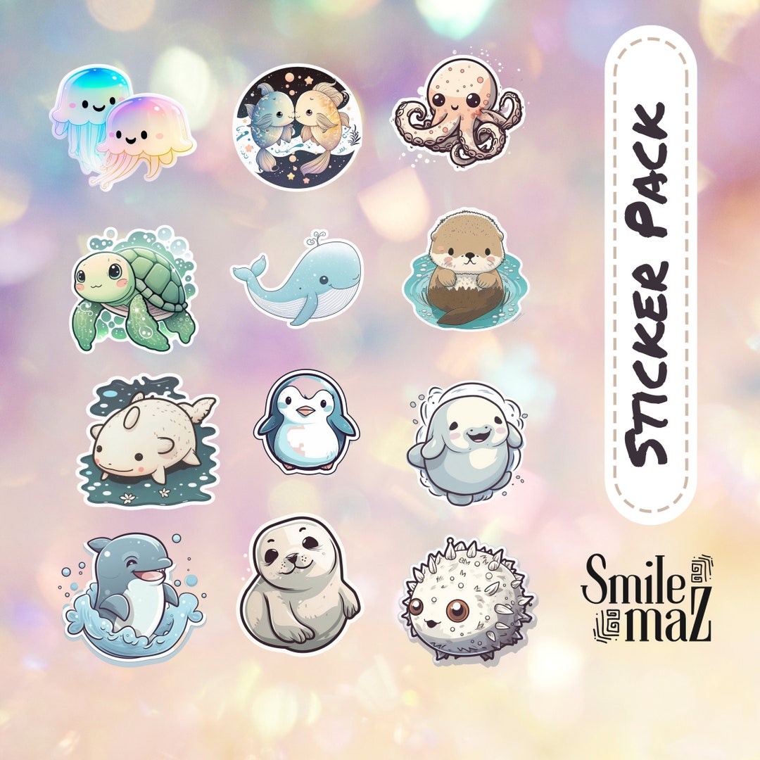 Cute Sea Animals Sticker Pack High Quality Water - Etsy