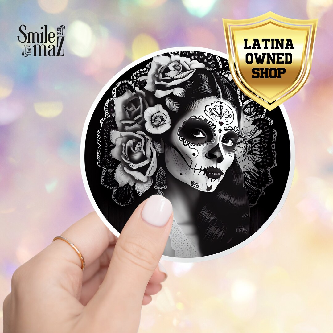 La Catrina Calavera Sticker: Black & White Waterproof Vinyl - Etsy