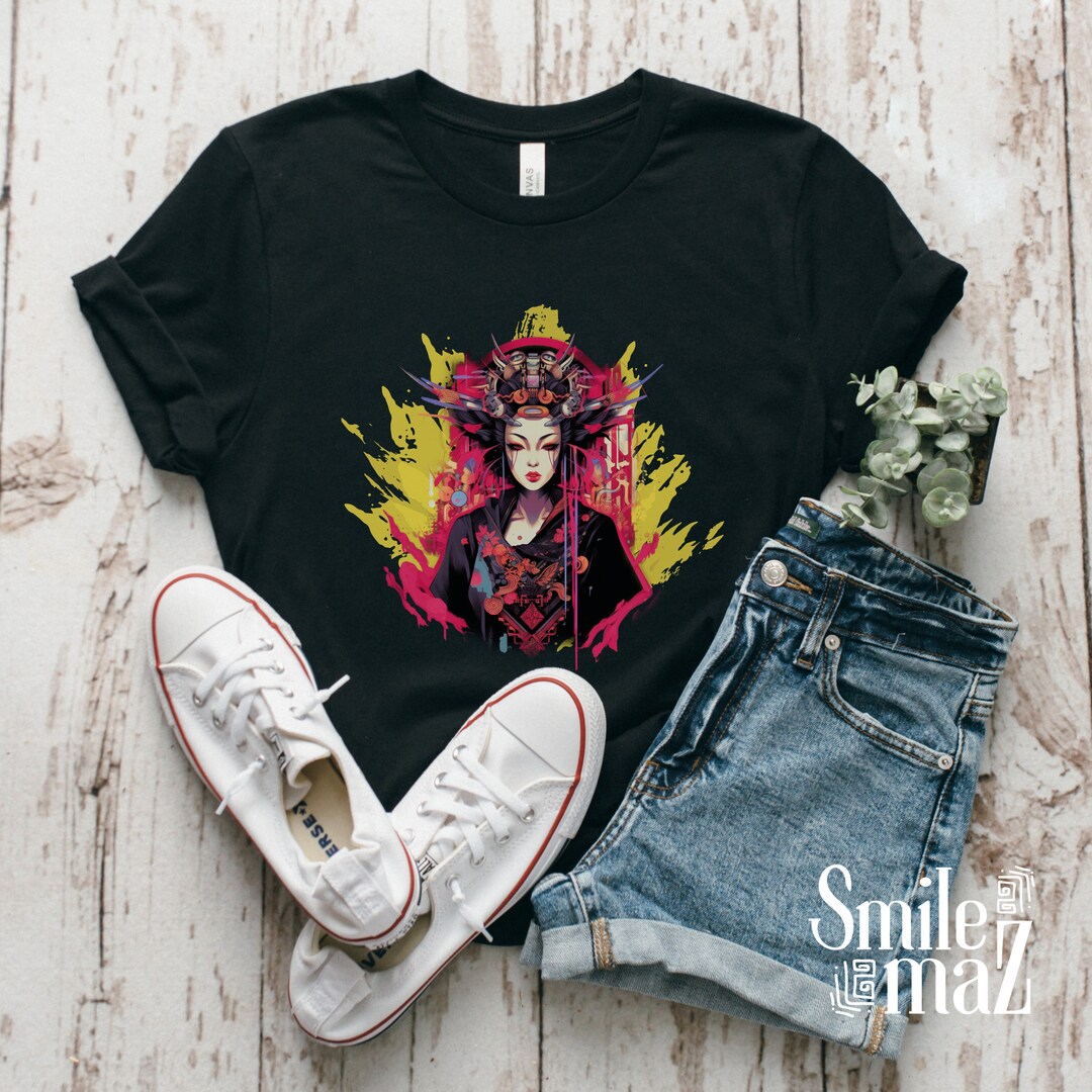 Painted Futuristic Geisha Shirt | Cyberpunk Gamer Tee Asian Culture ...