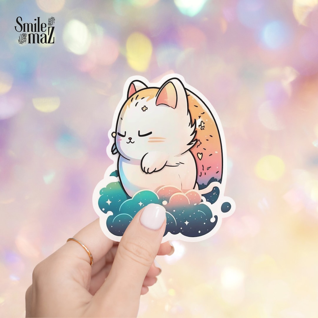 Cute Meditating Kitty Vinyl Sticker | High Quality Water Resistant ...