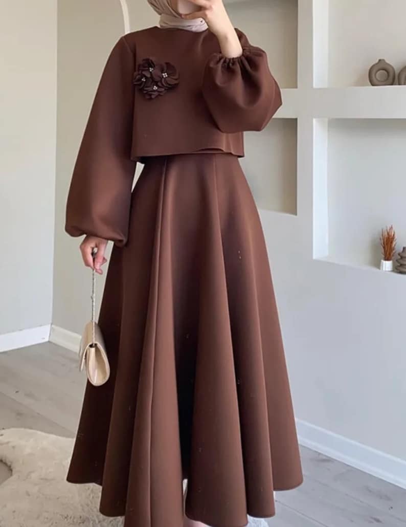 Flower Top and Skirt Set, A-line Skirt, Matching Set Modesty, Muslim ...
