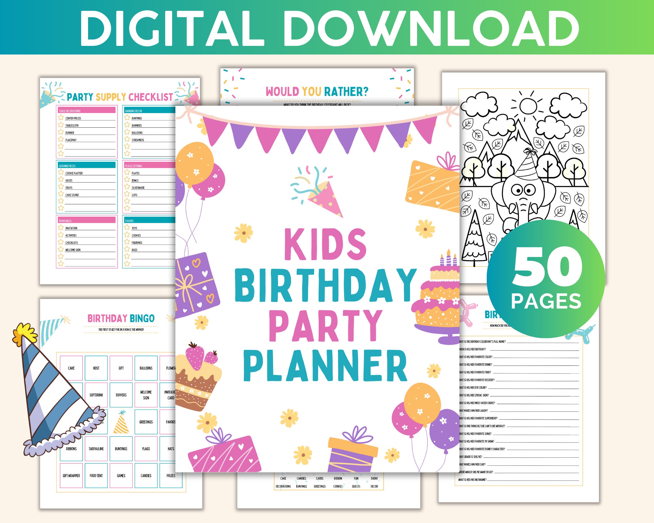 Kids Birthday Party Planner Printable: Checklist & Activities (digital ...