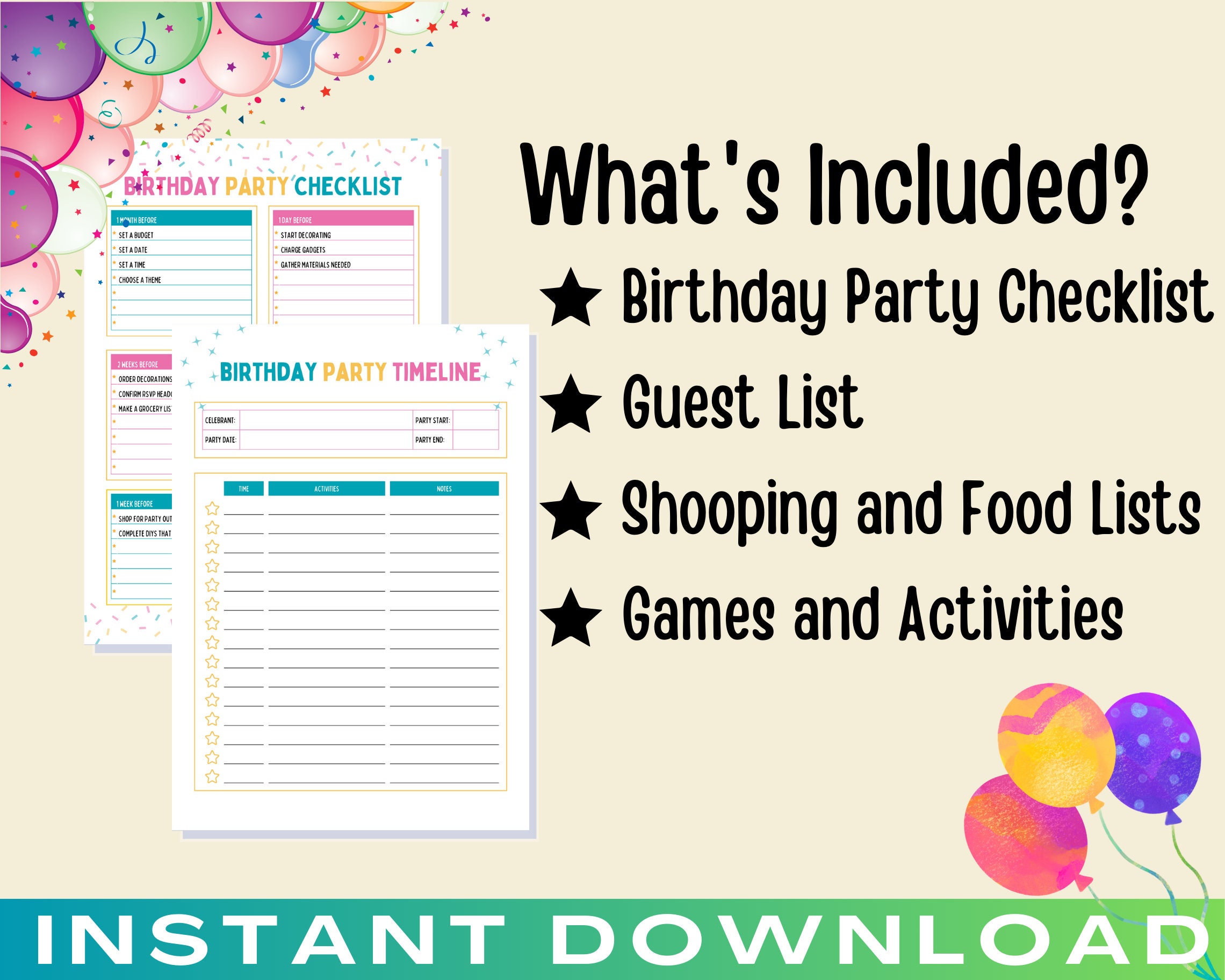 Kids Birthday Party Planner Printable Birthday Checklist Party Event to ...