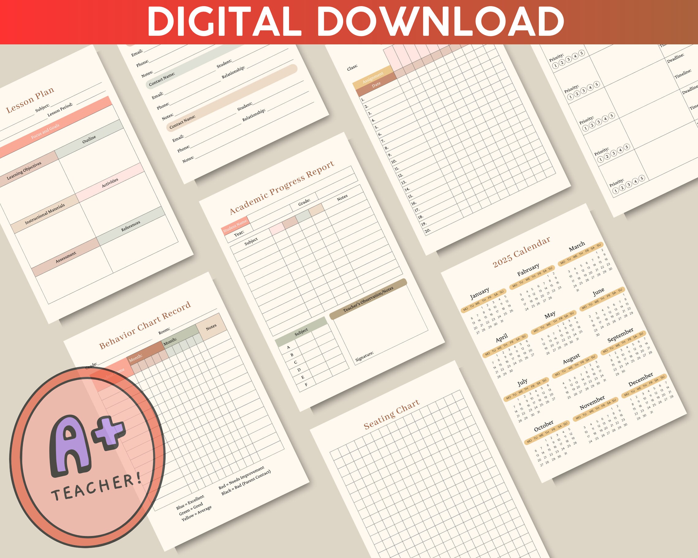 Teacher Planner Printable, Teacher Planner Book, School Planner for ...