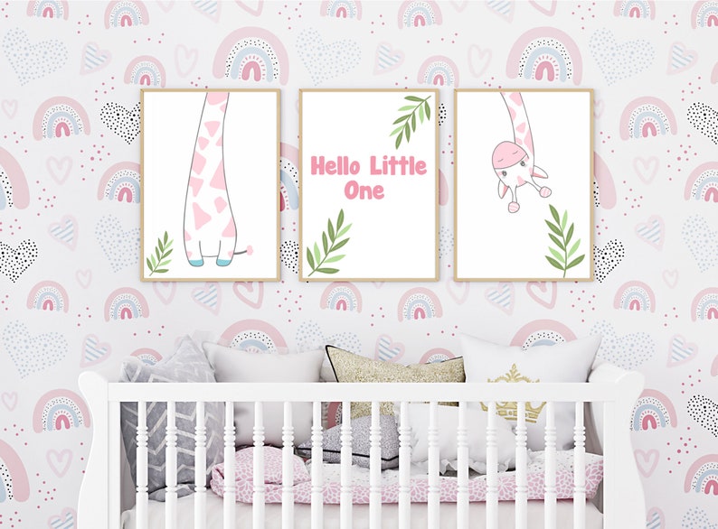 Giraffe Nursery Wall Art Printable Set of 3 Safari Nursery Decor Hello ...