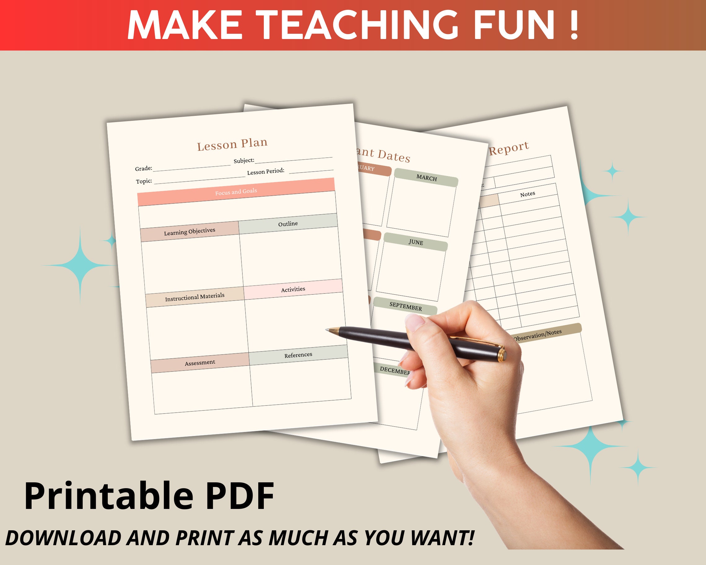Teacher Planner Printable, Teacher Planner Book, School Planner for ...