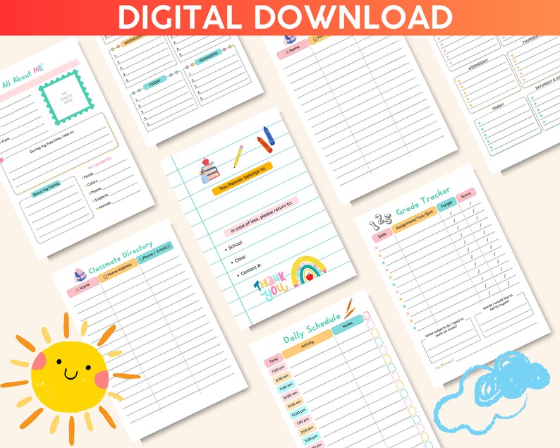 Kids School Planner | School Planner for Kids | Back to School Planner ...