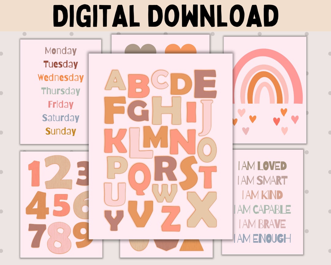 Boho Educational Posters for Kids Learning Nursery Prints Alphabet ...