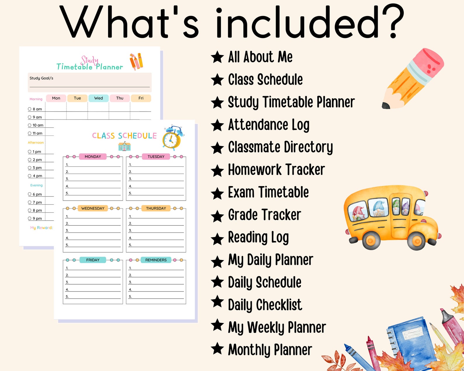 Kids School Planner School Planner for Kids Back to School Planner for ...