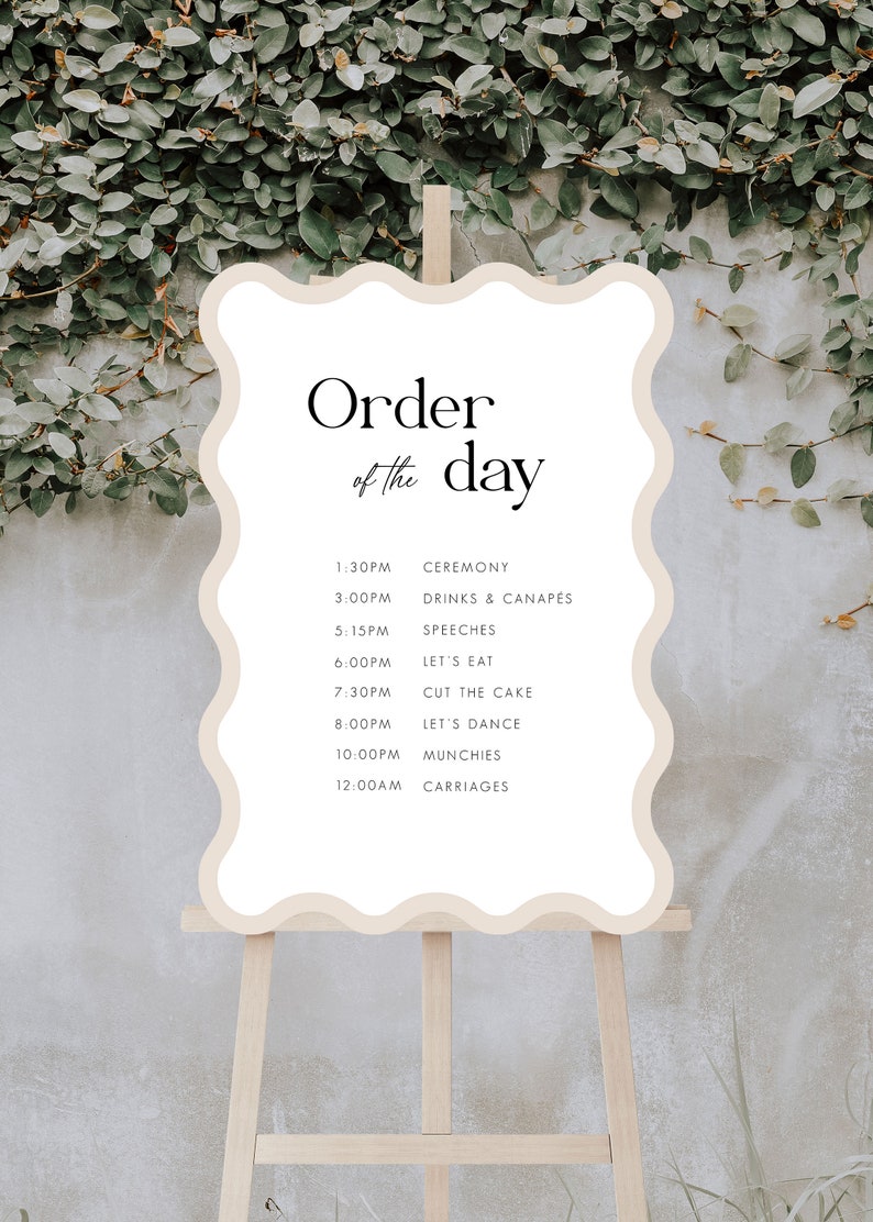Wavy Order of the Day Sign Downloadable Digital Corjl Template Instant ...