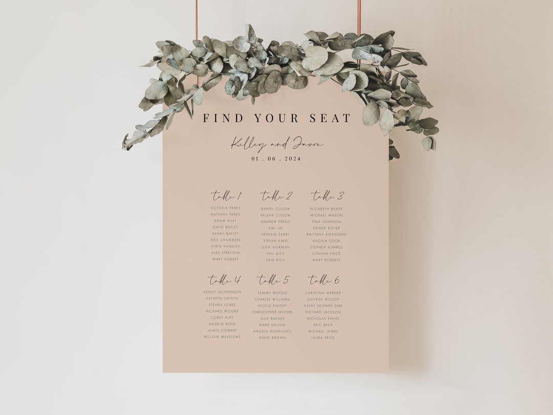 Blush Wedding Table Plan Printable Editable Digital Template Instant ...