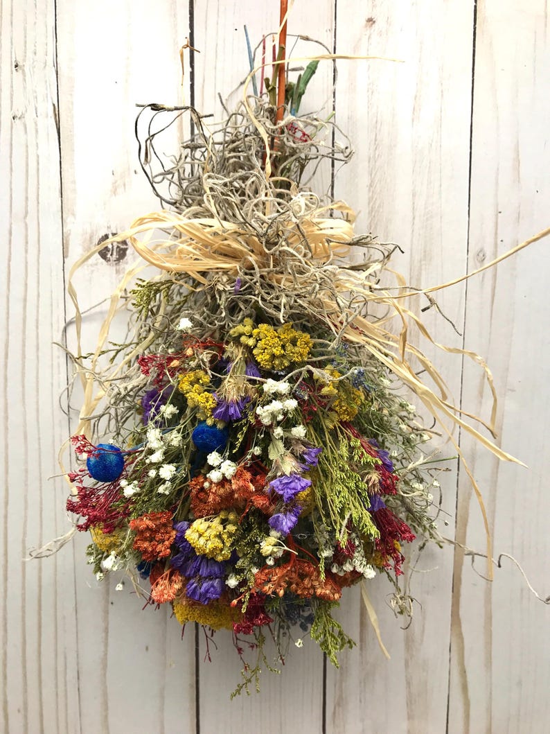 Natural Dried Flower Rustic Bundle With Raffia Bow - Etsy