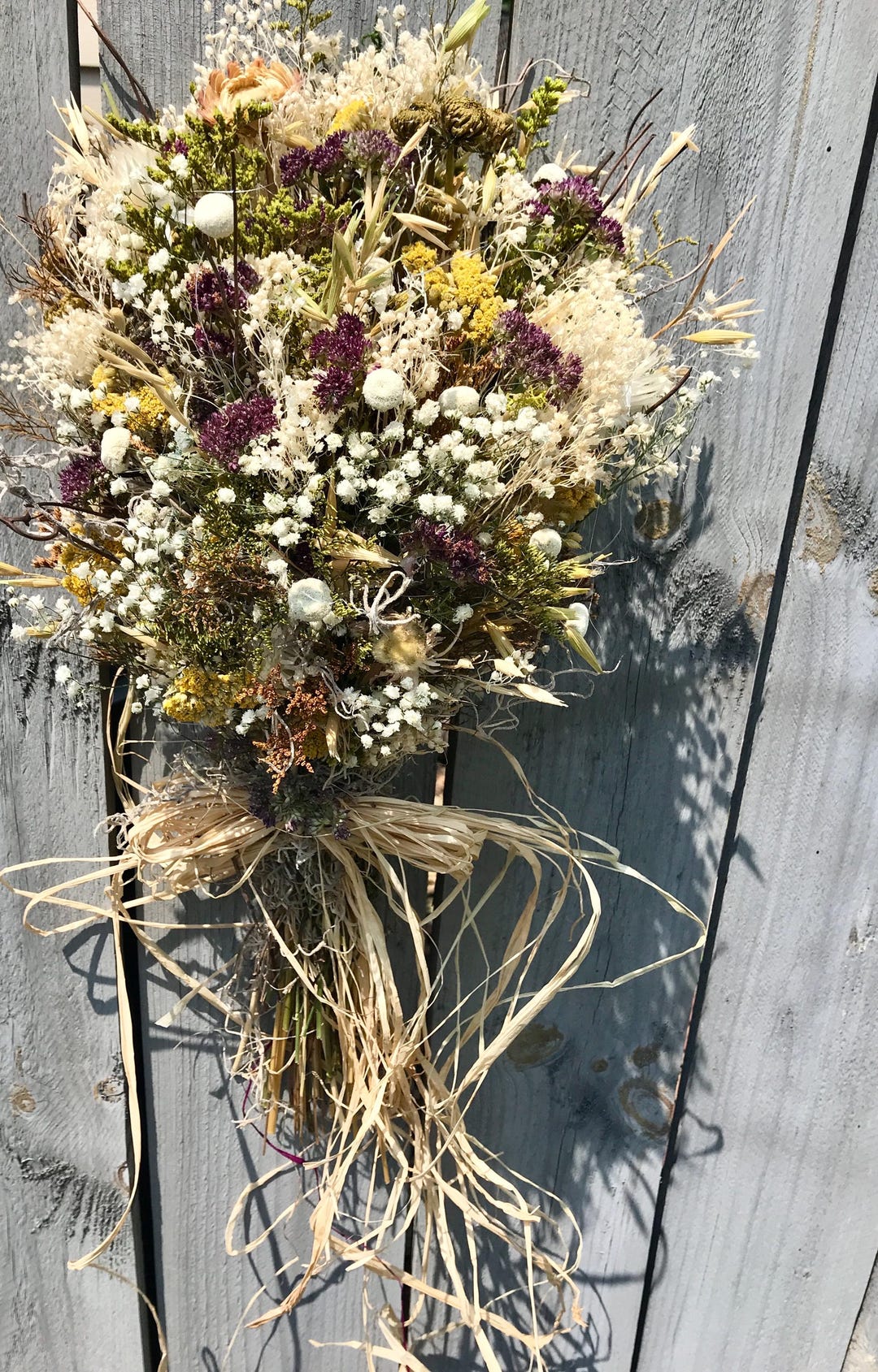Dried Flower Bundle With Raffia Bow Wall Hanging Natural Decor - Etsy