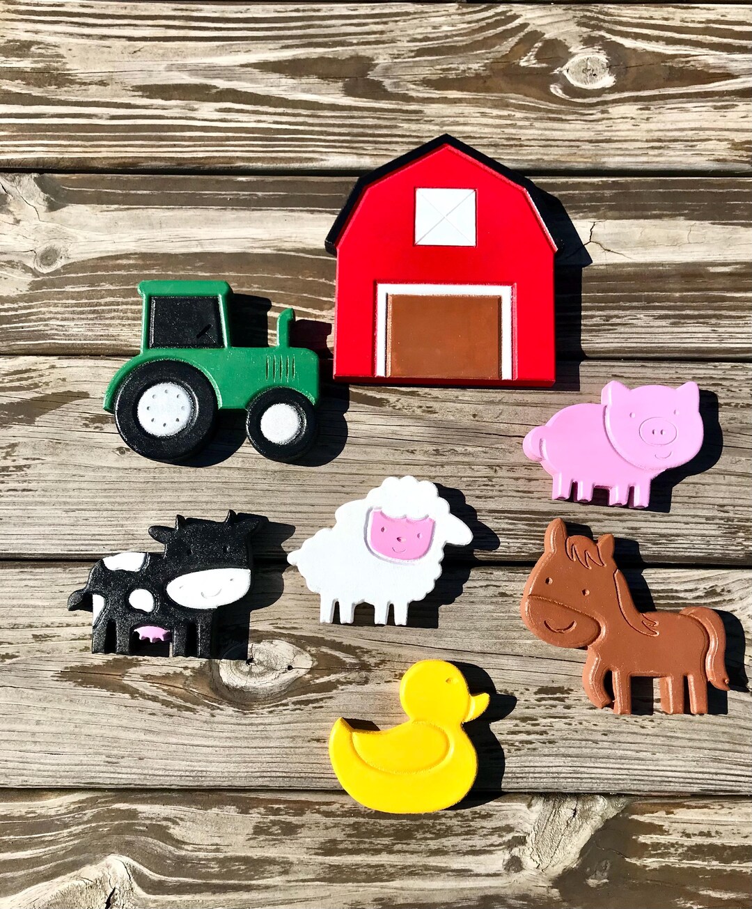 Farm Animals With Barn and Tractor Handpainted Block Set - Etsy