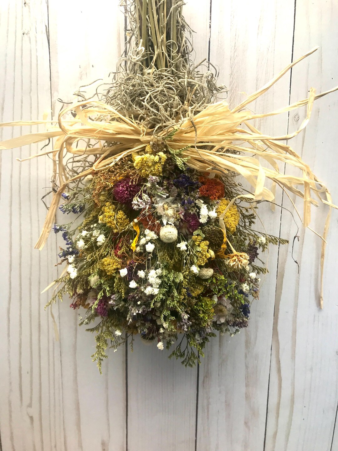 Dried Flower Bundle With Raffia Bow Wall Hanging Natural Decor - Etsy