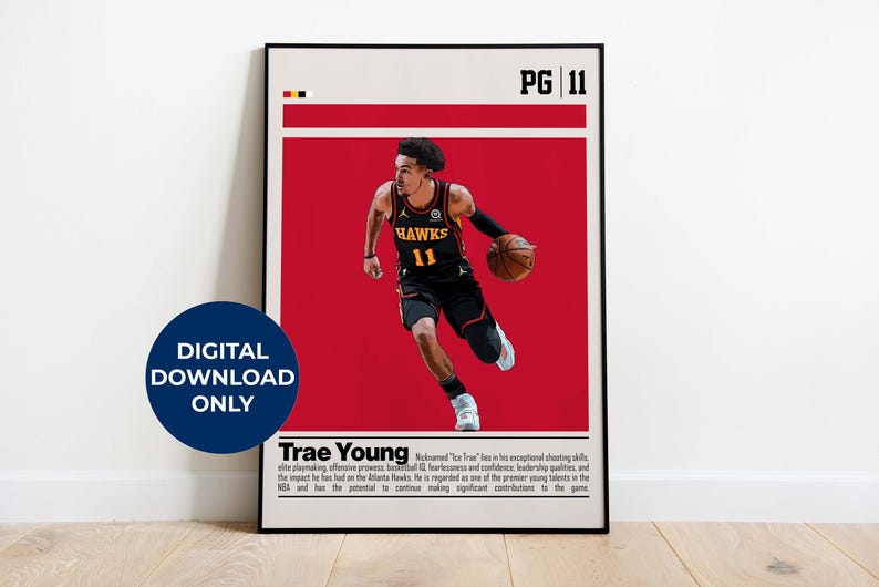 Trae Young Digital Poster for Sports Fan Wall Art for Basketball Fans ...