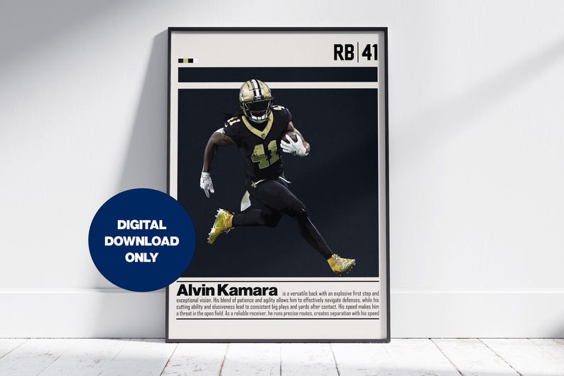 Alvin Kamara Digital Poster for Sports Fan Wall Art for Football Fans ...