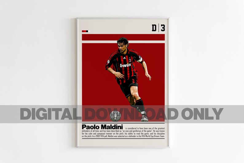 Paolo Maldini Digital Poster for Sports Fan Wall Art for Soccer Fans ...