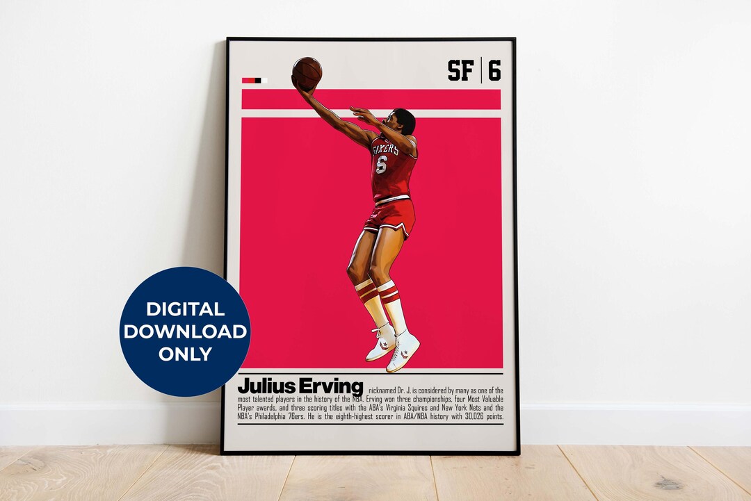 Julius Erving Digital Poster for Sports Fan Wall Art for Basketball ...