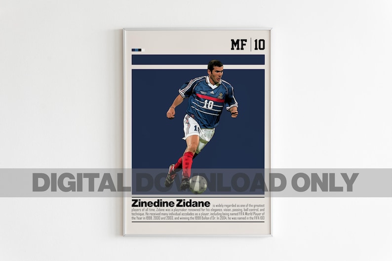 Zinedine Zidane Digital Poster for Sports Fan Wall Art for Soccer Fans ...