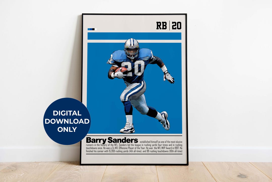 Barry Sanders Digital Poster for Sports Fan Wall Art for Football Fans ...