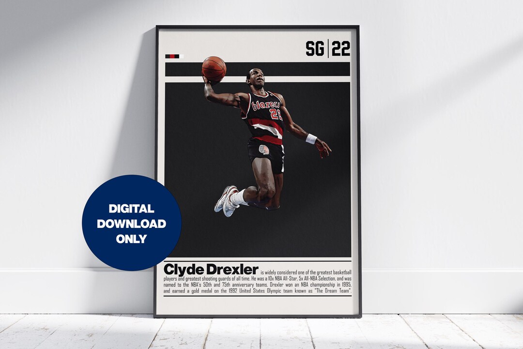 Clyde Drexler Digital Poster for Sports Fan Wall Art for Basketball ...