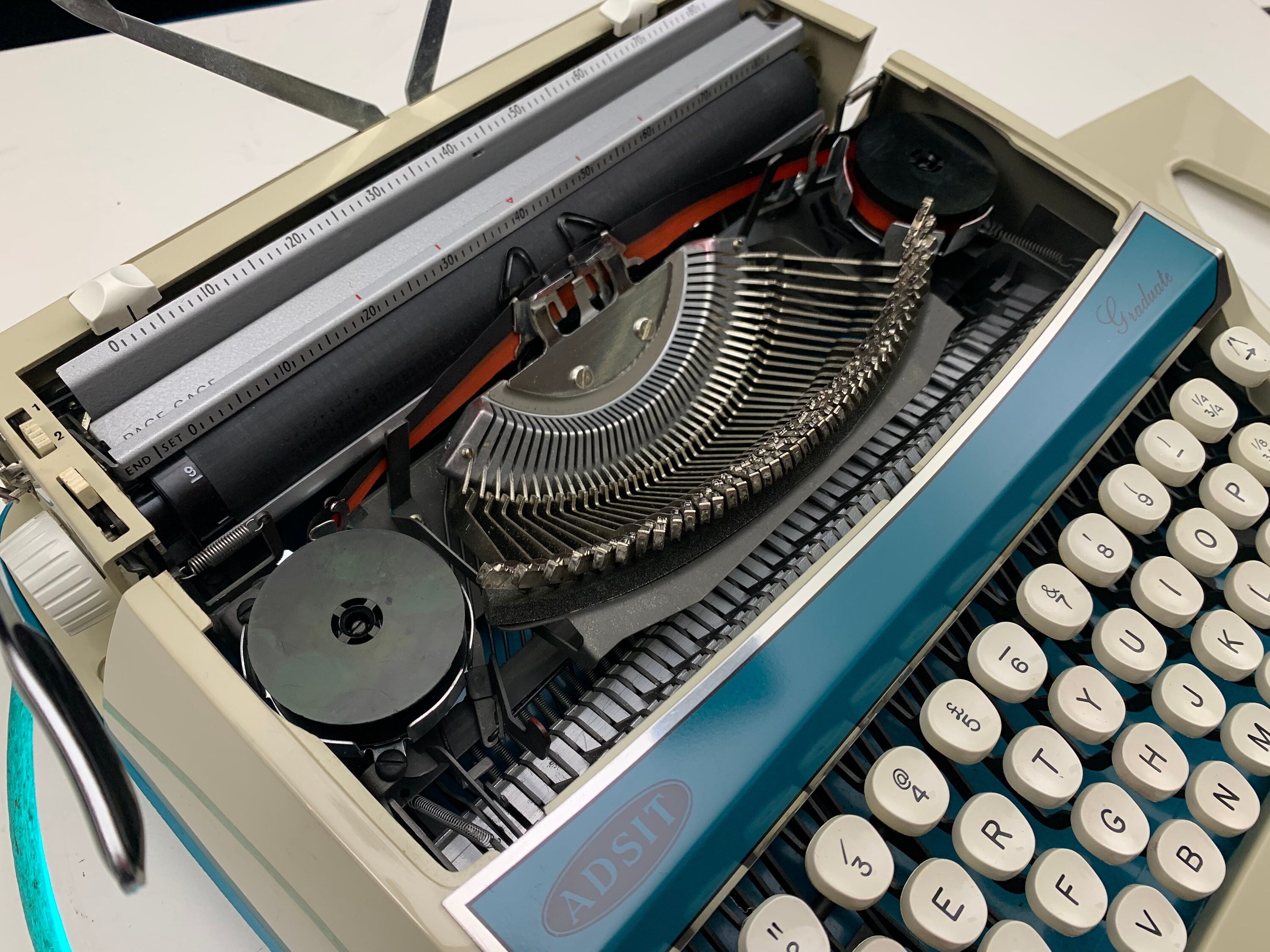 Vintage Very Rare and Beautiful Aqua Blue and Beige Portable Mechanical ...