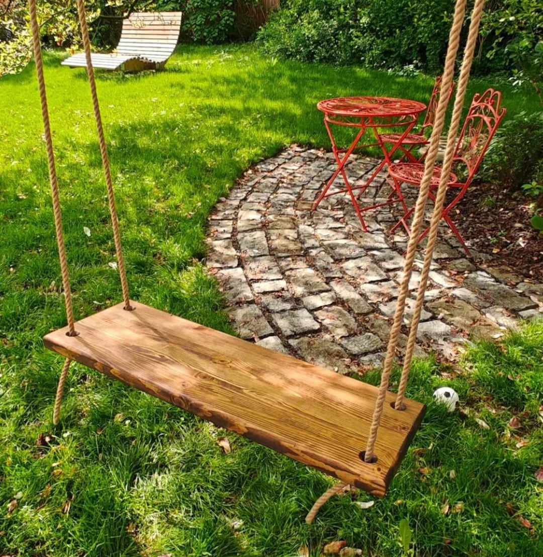 Handmade Double Wood Swing: Rustic Outdoor Hanging Bench - Etsy