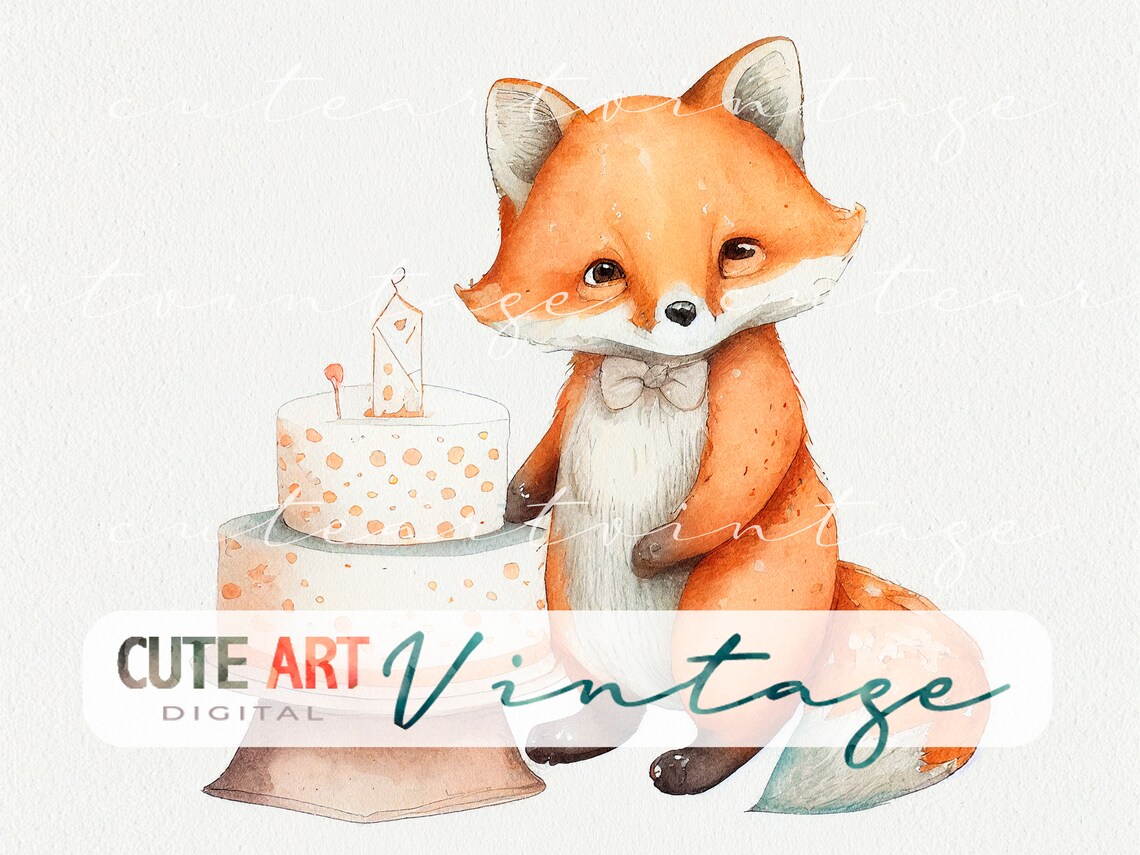 Cute Watercolor Fox, Digital Images for Scrapbooking, Drawing of a ...