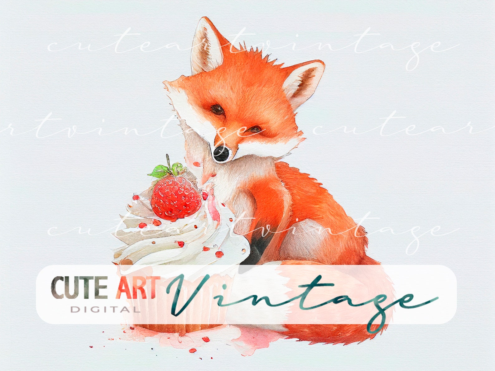 Cute Watercolor Fox, Digital Images for Scrapbooking, Drawing of a ...