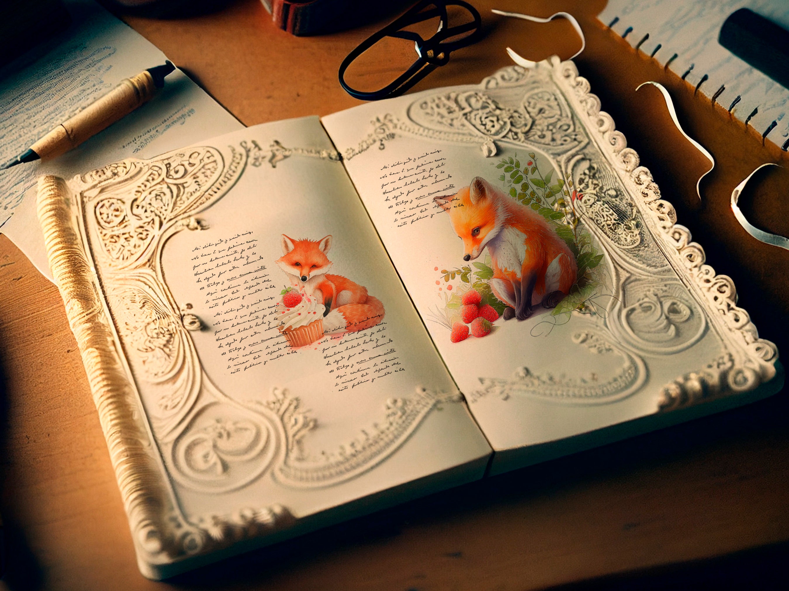 Cute Watercolor Fox, Digital Images for Scrapbooking, Drawing of a ...