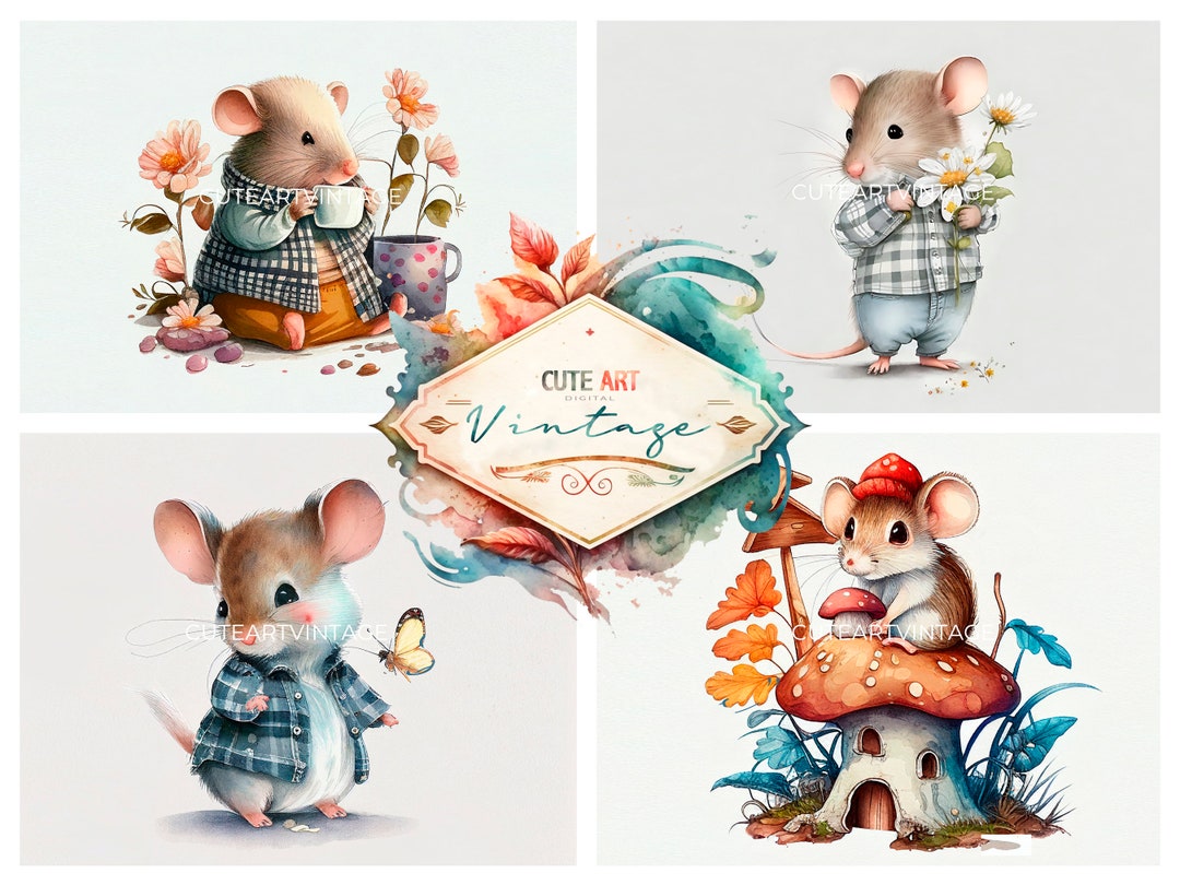 Watercolor Mice, Cute Watercolor Mouse, Illustrations for Scrapbooking ...