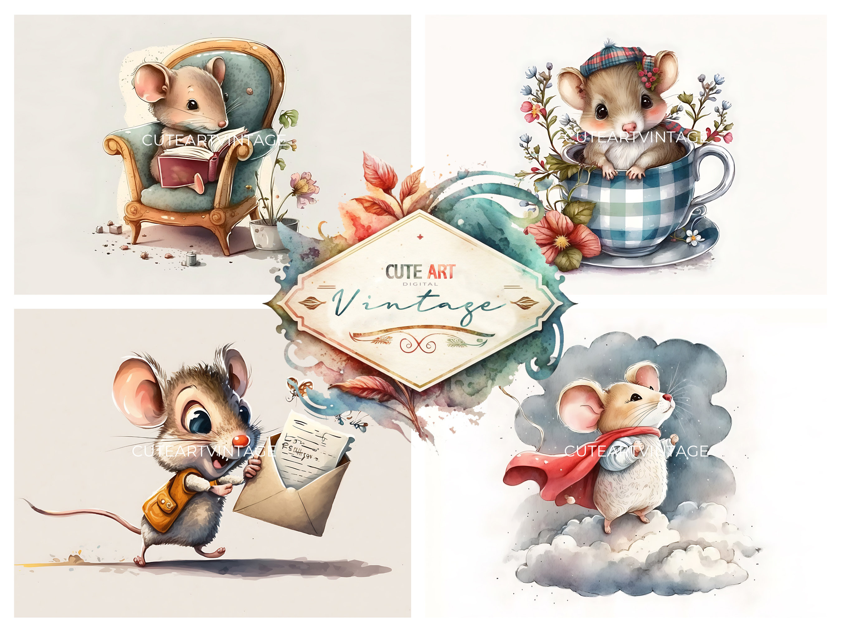 Cute Watercolor Mice, Cute Watercolor Mouse, Drawings to Decorate, Mice ...
