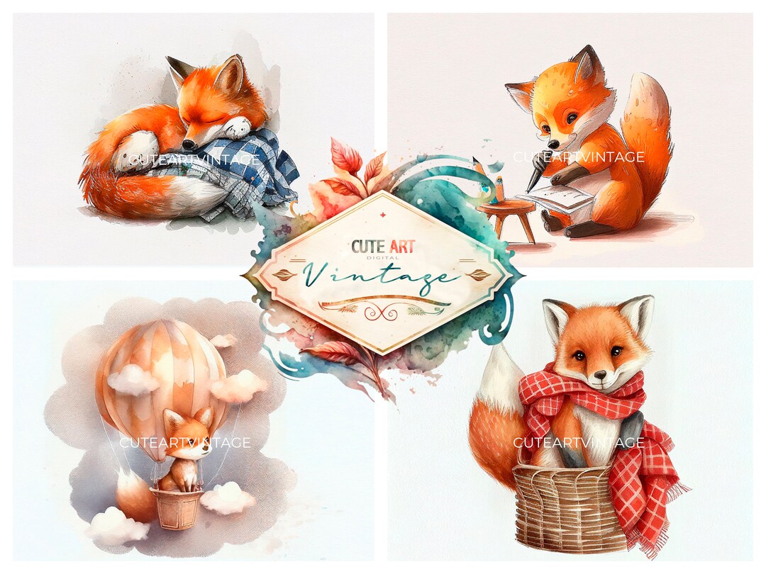 Cute Little Watercolor Fox, Drawing Little Sleeping Fox, Cute ...
