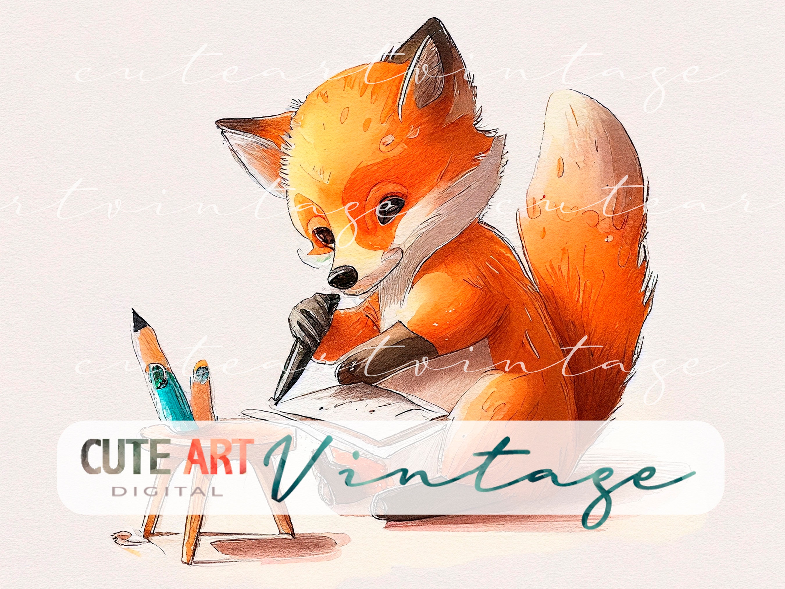 Cute Little Watercolor Fox, Drawing Little Sleeping Fox, Cute ...