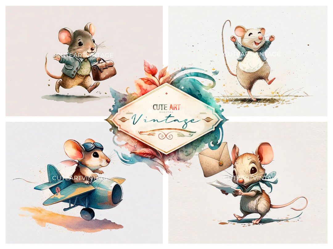 Watercolor Mice, Watercolor Mouse, Cute Watercolor Mouse, Greeting ...