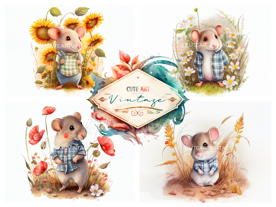 Watercolor Mice, Cute Mouse, Kids Illustration, Print, for Invitation ...