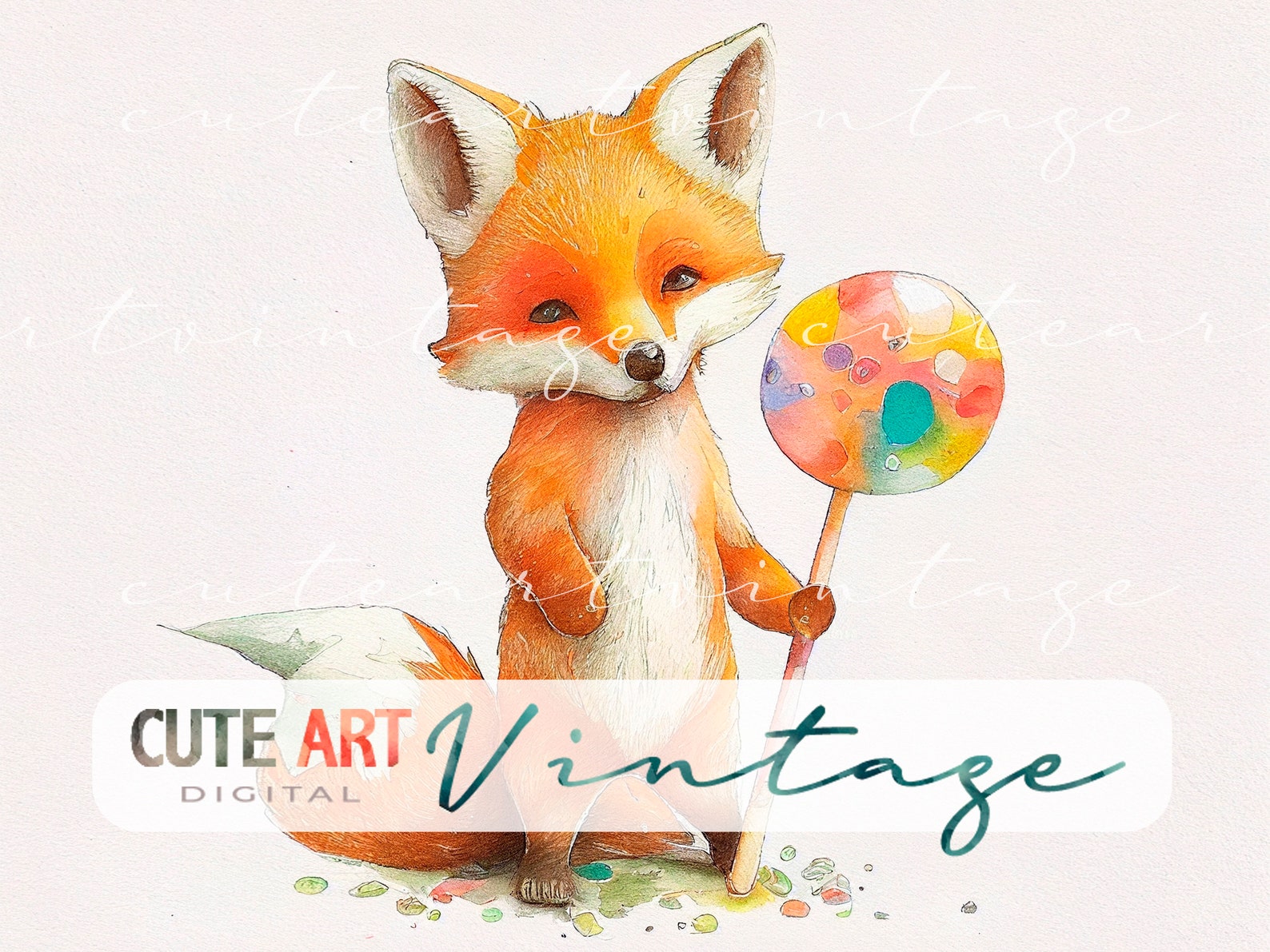 Cute Watercolor Fox, Digital Images for Scrapbooking, Drawing of a ...