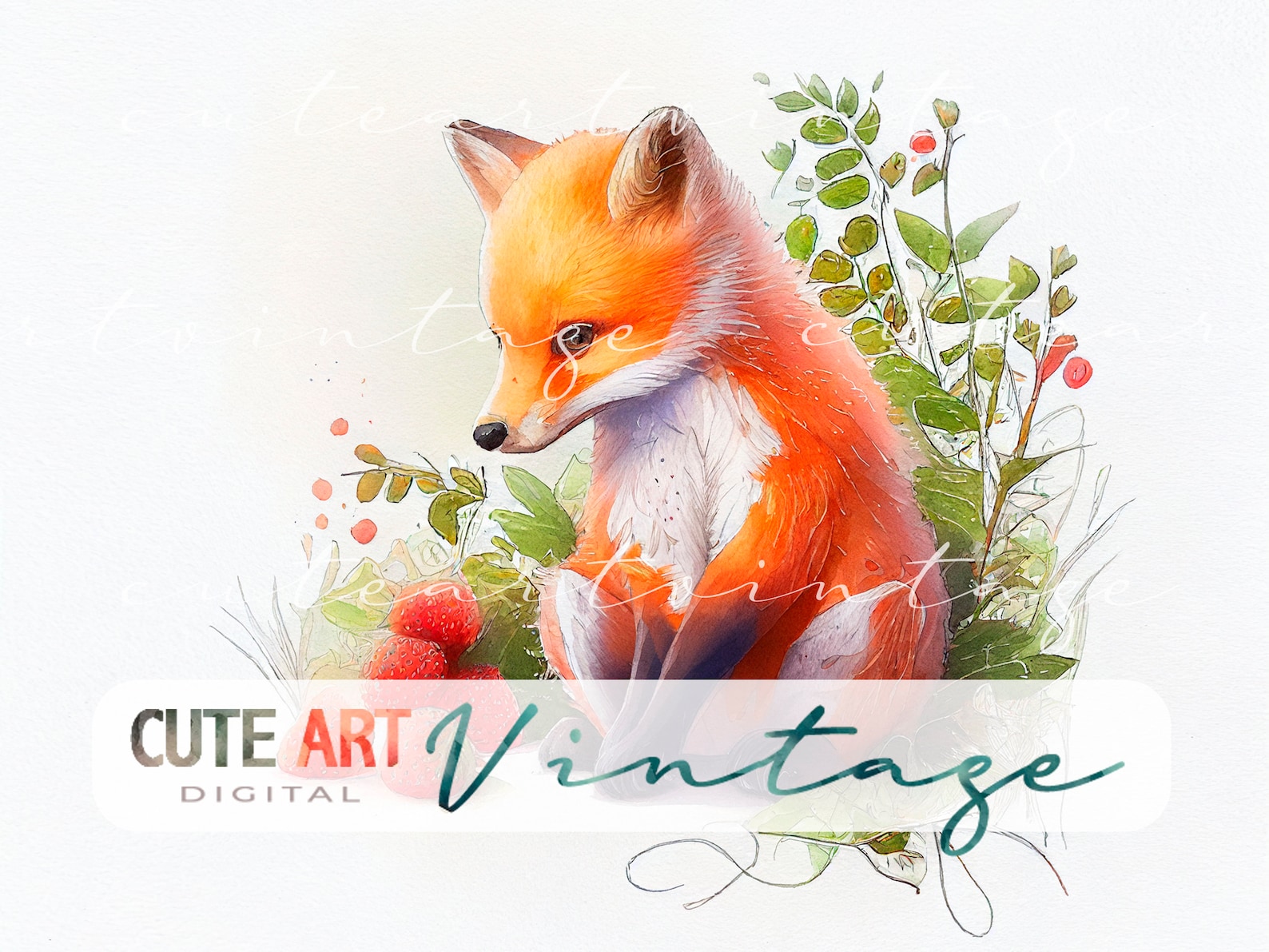 Cute Watercolor Fox, Digital Images for Scrapbooking, Drawing of a ...
