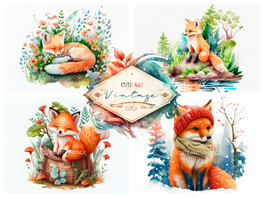 Cute Little Watercolor Fox, Drawing Little Sleeping Fox, Cute ...