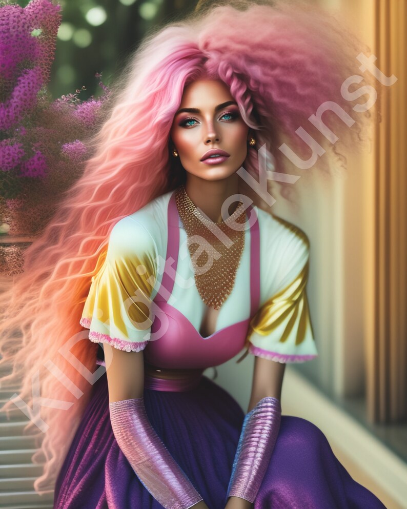 Ai Digital Art Digital Product Printable Wall Art Fantasy Woman Model Face Rainbow Hair