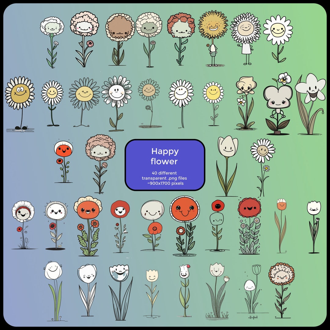 Happy Cartoon Flowers Laughing. Silly, Kawaii Drawings. Transparent Png ...