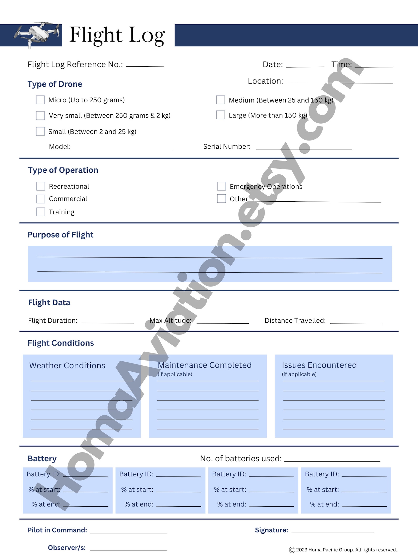 Drone/rpas/uav Operations | Flight Log | Safe Flying | Digital Download ...