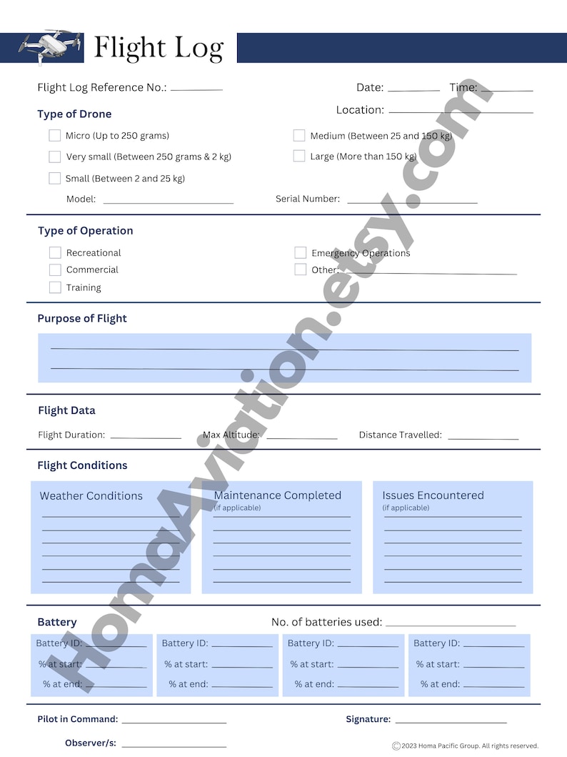 Drone/rpas/uav Operations Flight Log Safe Flying Digital Download - Etsy
