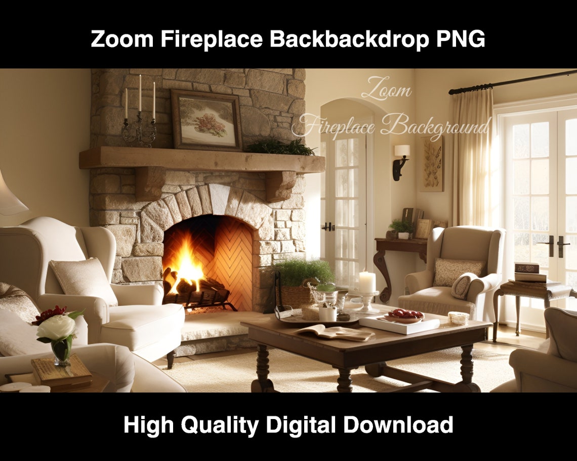 Fireplace Zoom Virtual Background, Virtual Backdrop, Digital Backdrop ...