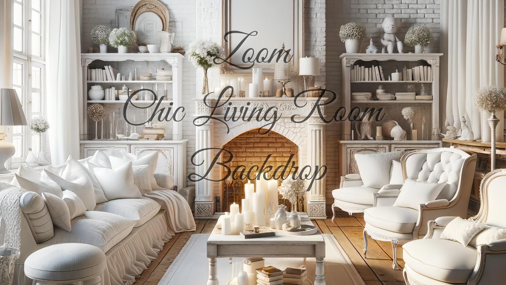 Chic Living Room Zoom Virtual Background, Virtual Backdrop, Digital ...
