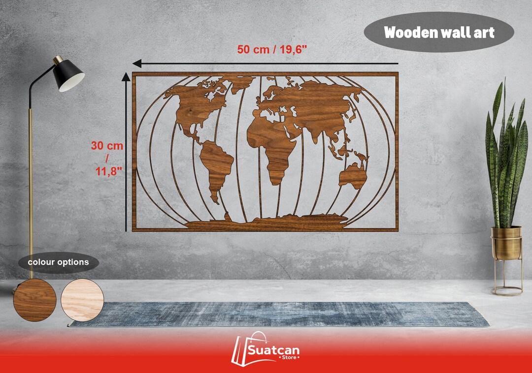 Laser-cut Wooden World Map Art 50x30cm Dimensions 2.54mm - Etsy