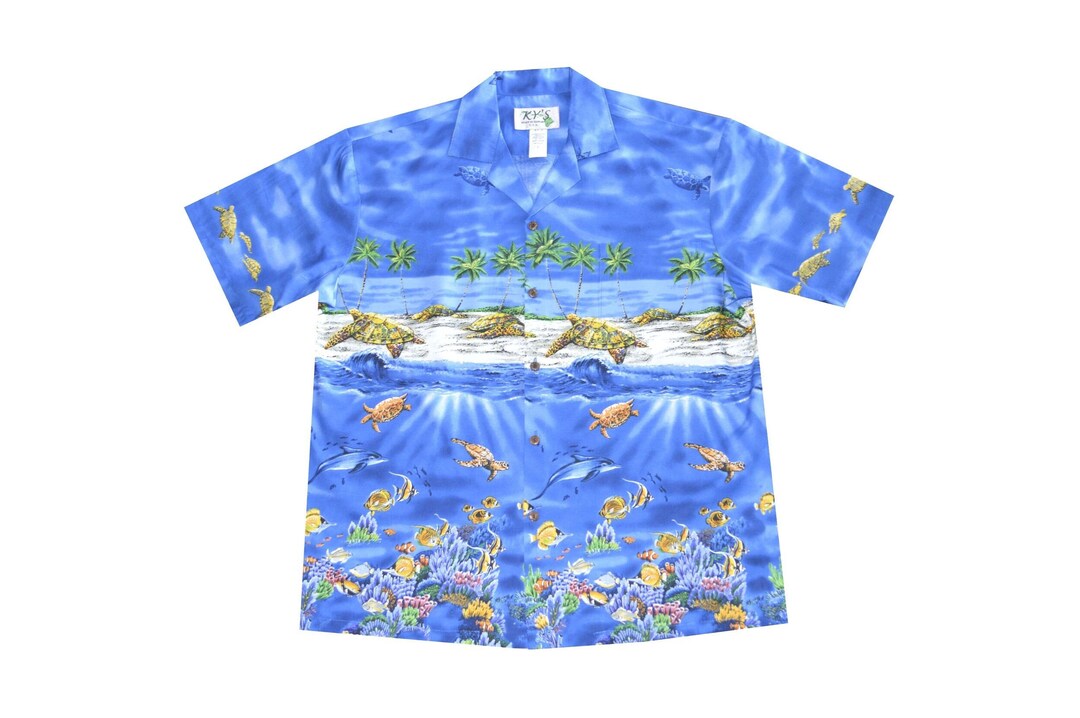 Turtle Bay Blue Aloha Shirt | Vacation in Hawaii | Made in Hawaii - Etsy