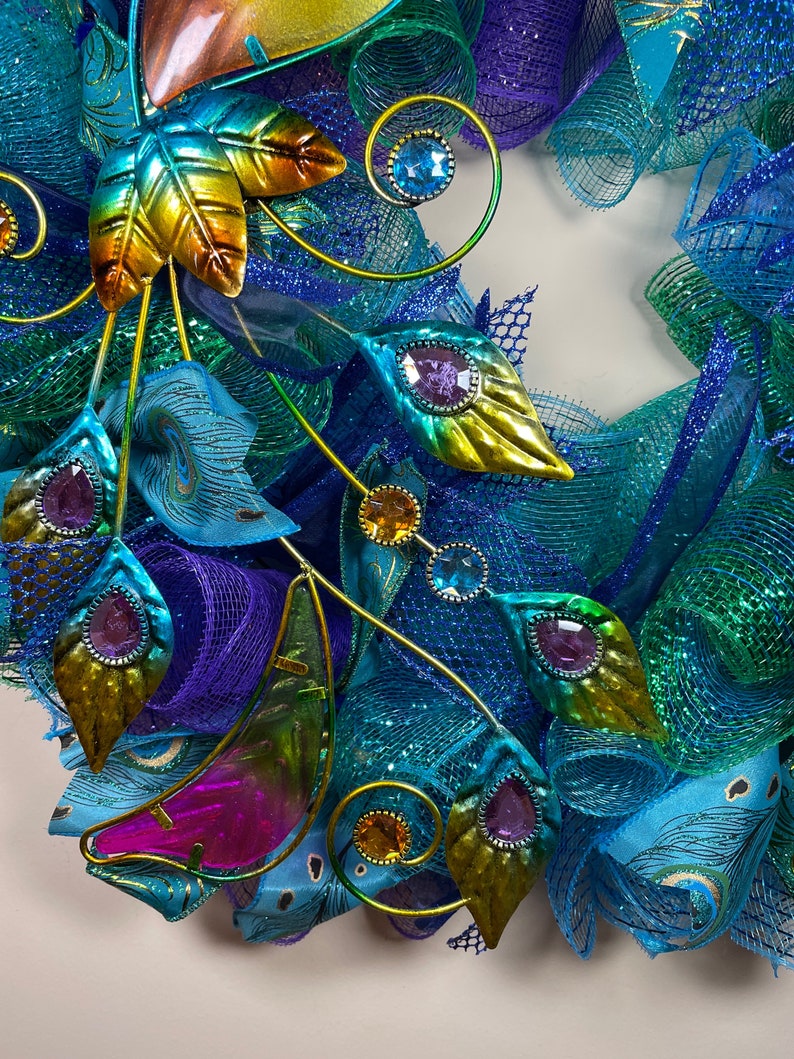 Stunning 24" Deco Mesh Peacock Wreath | Everyday Wreath | Housewarming ...